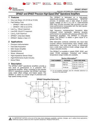 Datablad opa627 operasjonsforsterer sven åge eriksen fagskolen telemark opamp op-amp amplifier ...