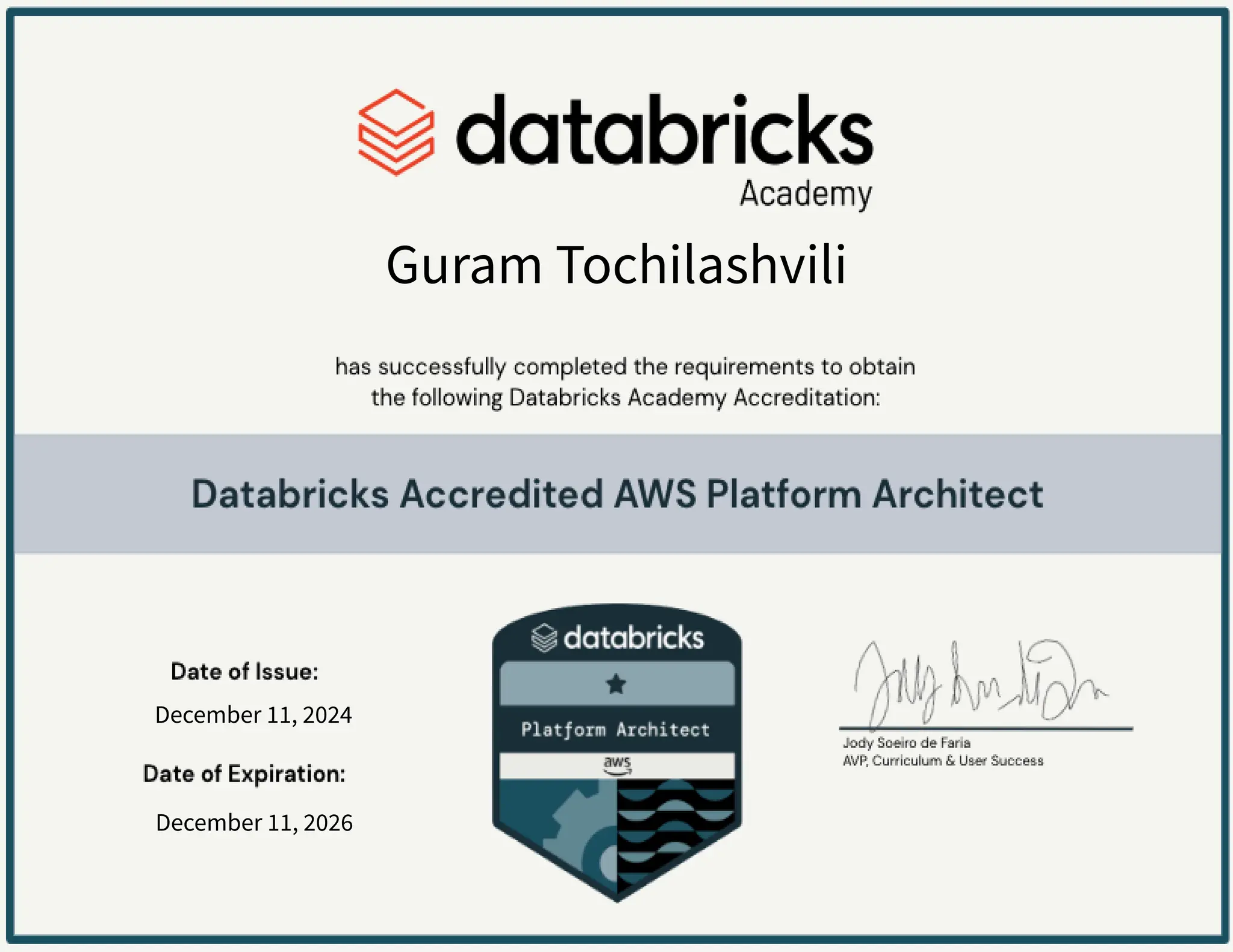 Databricks Accredited AWS Platform Architect | PDF