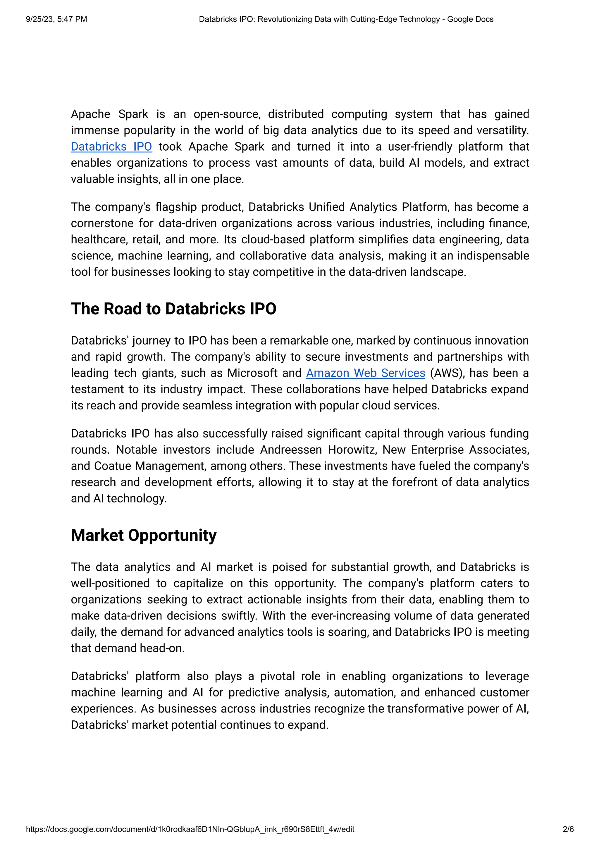 Databricks IPO-Revolutionizing Data with Cutting-Edge Technology | PDF