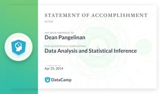 DataCamp Certificate - Data Analysis & Statistical Inference | PPT