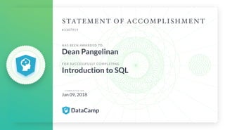 DataCamp Certificate - Introduction to SQL | PDF