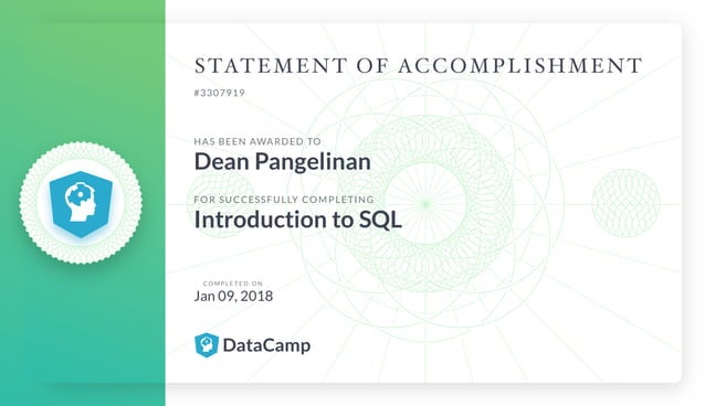 DataCamp Certificate - Introduction to SQL | PDF
