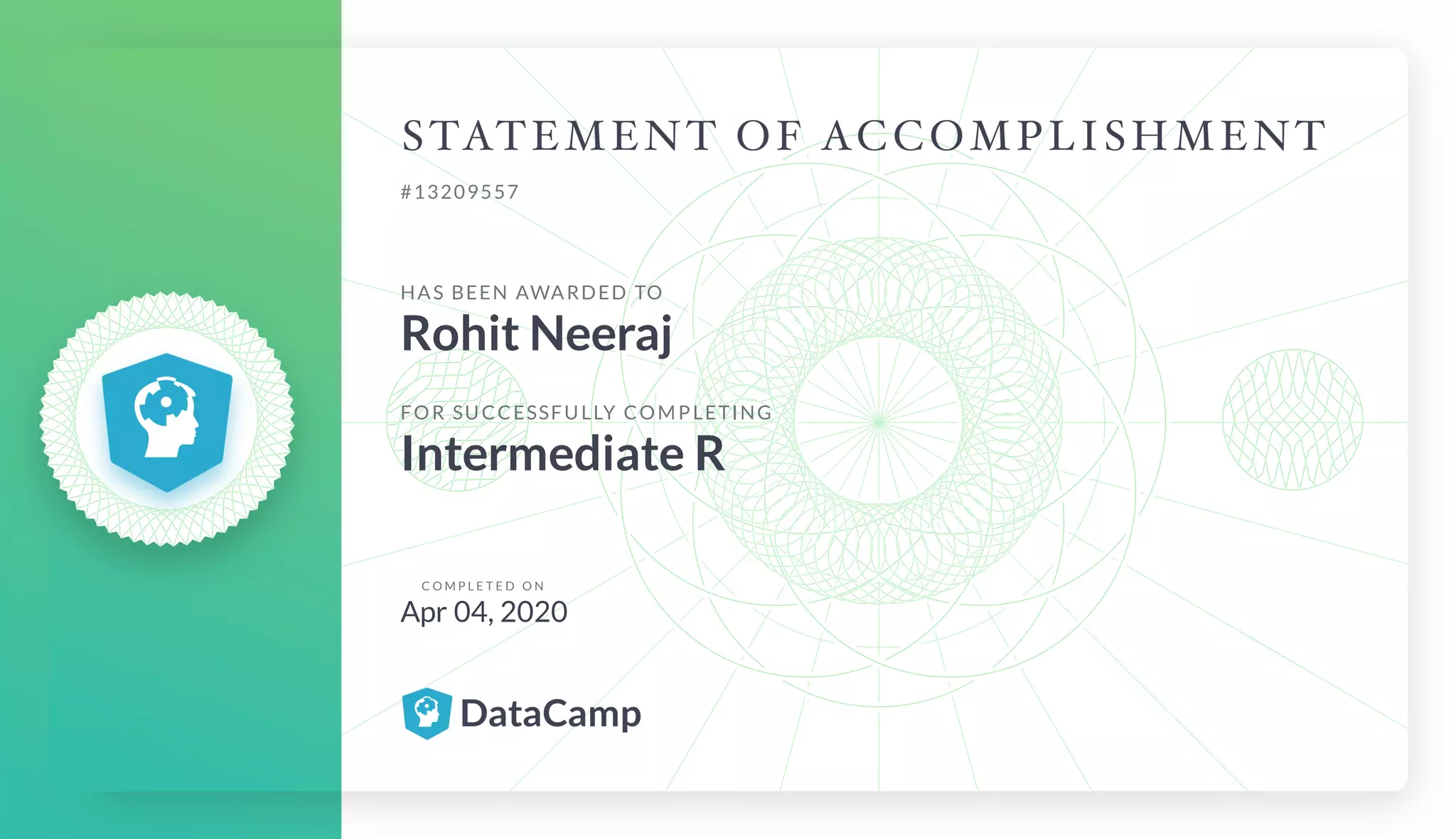 DataCamp_StatementOfAccomplishment_Intermediate R | PDF