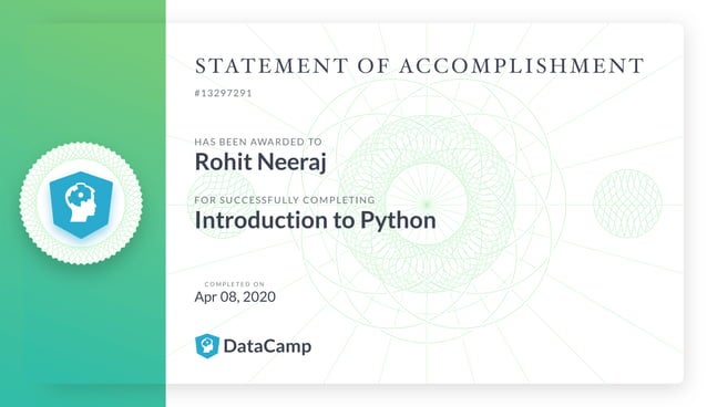 DataCamp_StatementOfAccomplishment_Introduction to Python | PPT