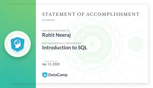 DataCamp_StatementOfAccomplishment_Introduction to SQL | PPT