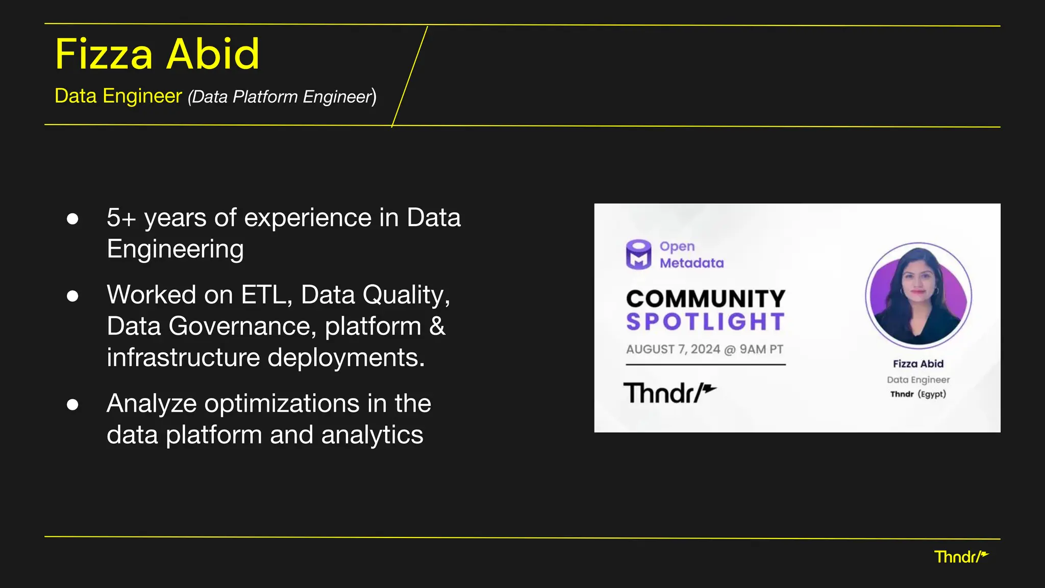 OpenMetadata Spotlight - OpenMetadata @ Thndr by Fizza Abid | PPT