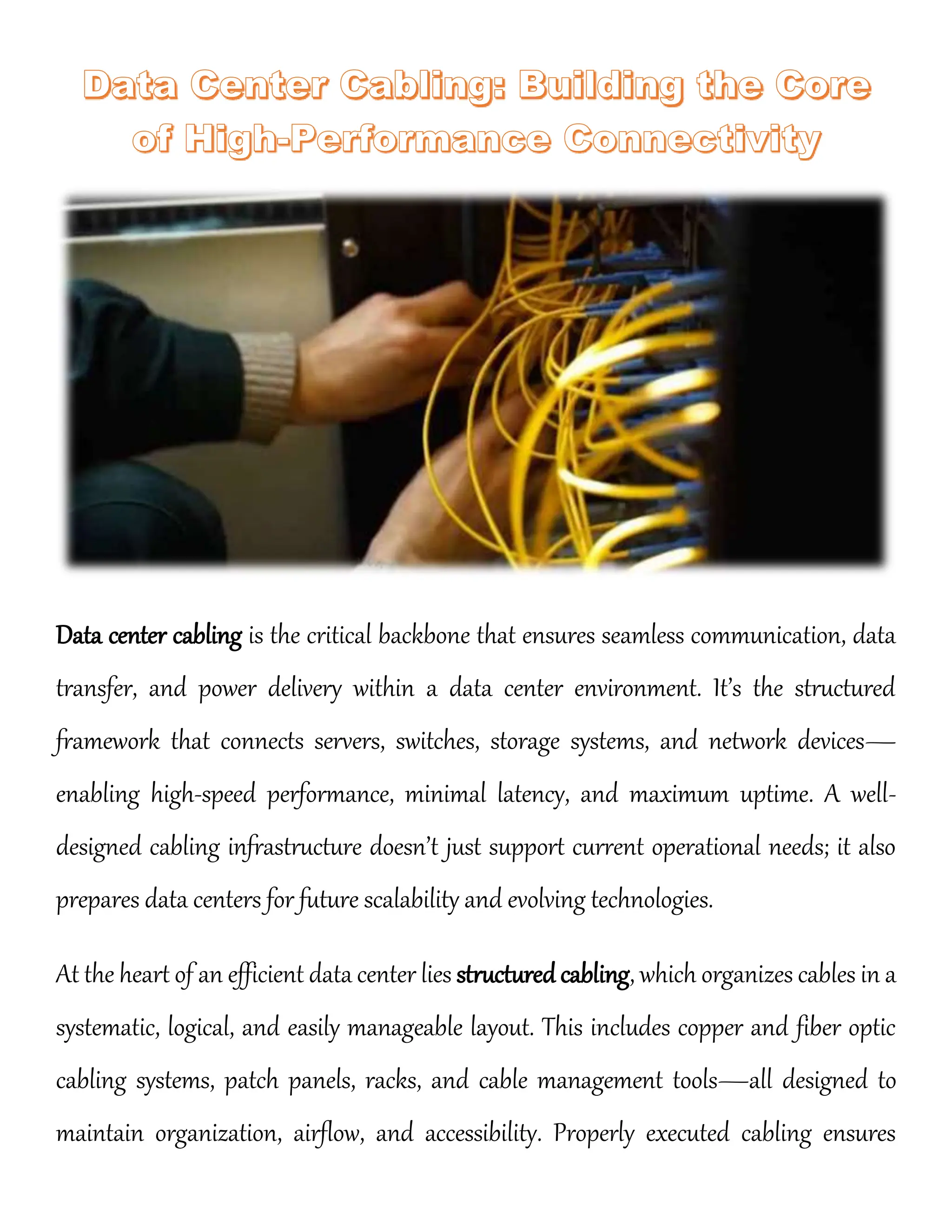 Data Center Cabling: Building the Core of High-Performance Connectivity ...