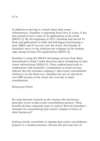 DATA CENTER CONSOLIDATION AT GUARDIAN LIFE As one of the lar | DOCX