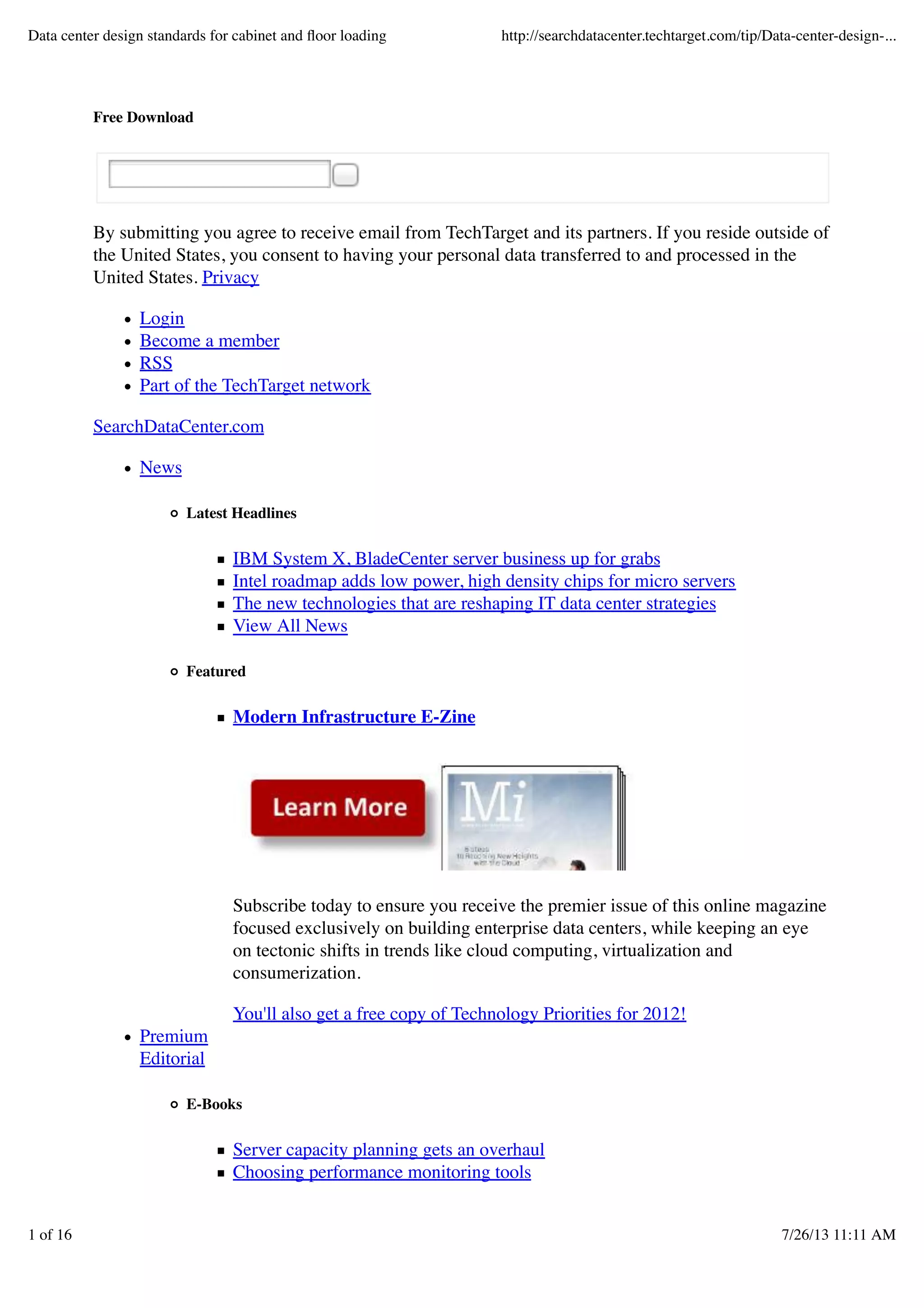 Data center design standards for cabinet and floor loading | PDF