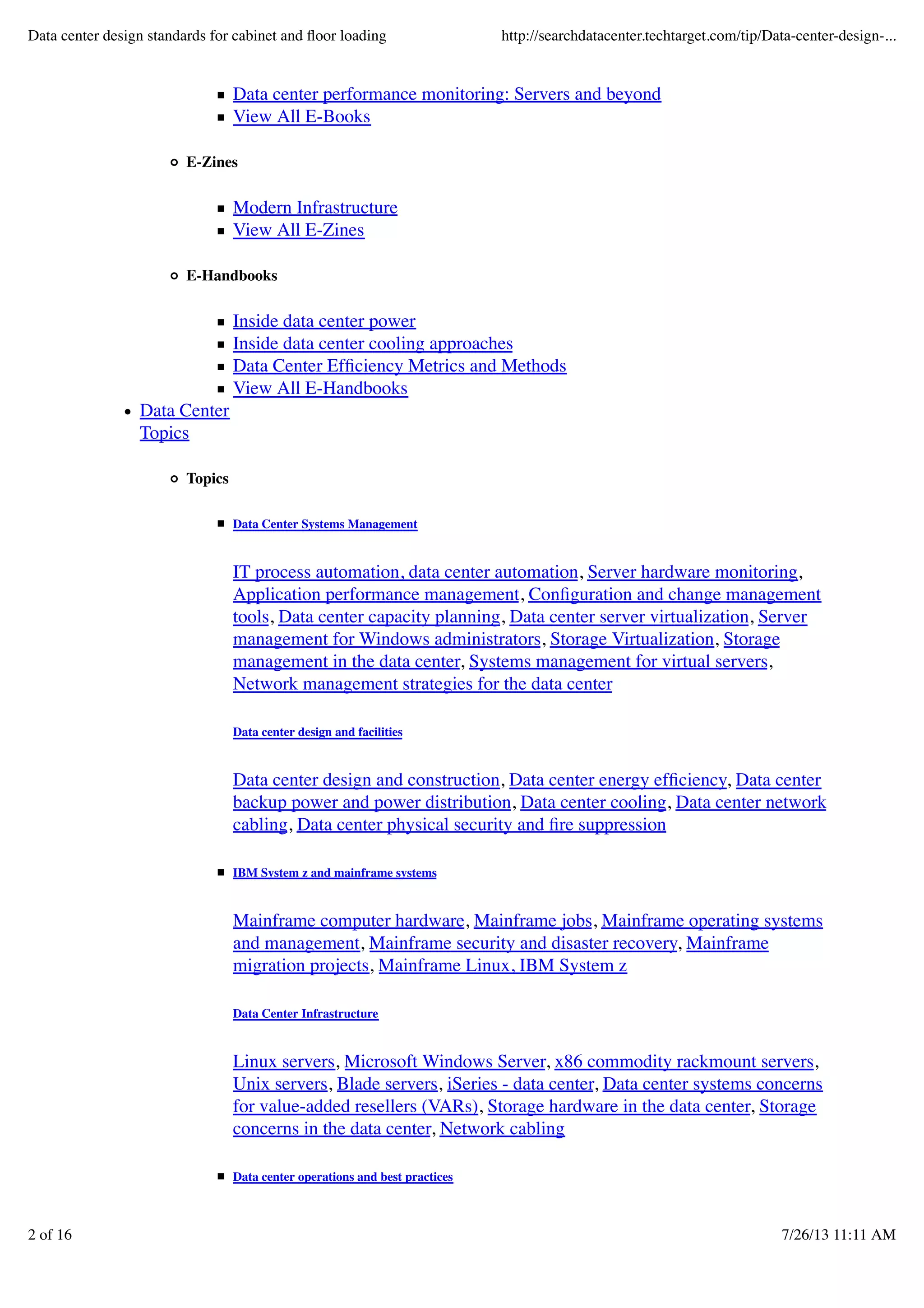 Data center design standards for cabinet and floor loading | PDF
