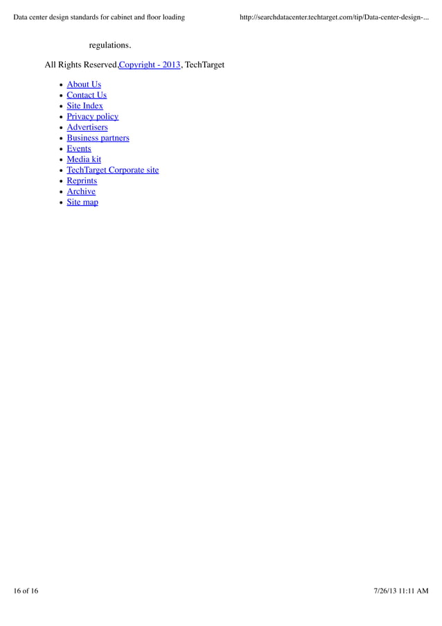 Data center design standards for cabinet and floor loading