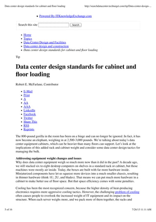 Data center design standards for cabinet and floor loading | PDF