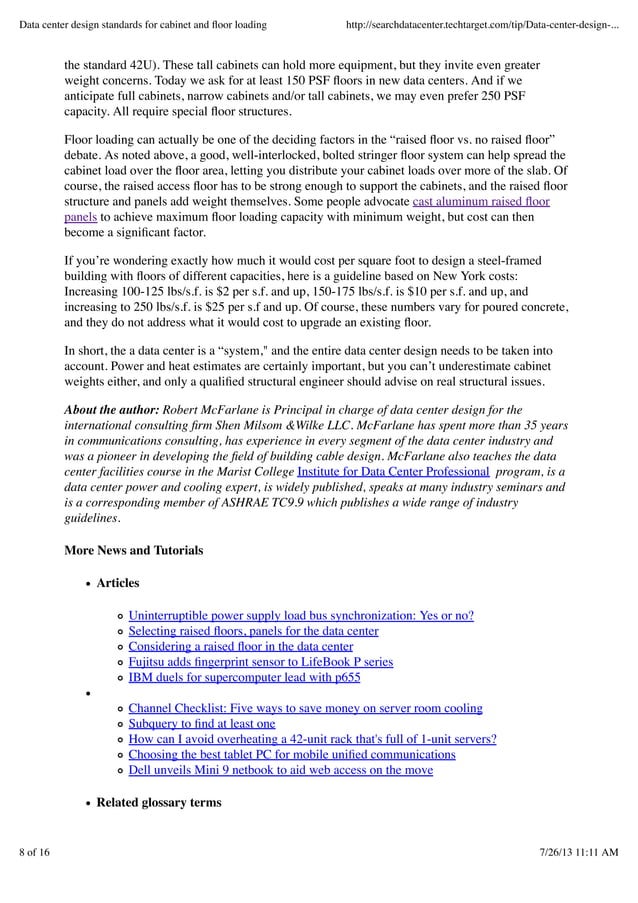 Data center design standards for cabinet and floor loading