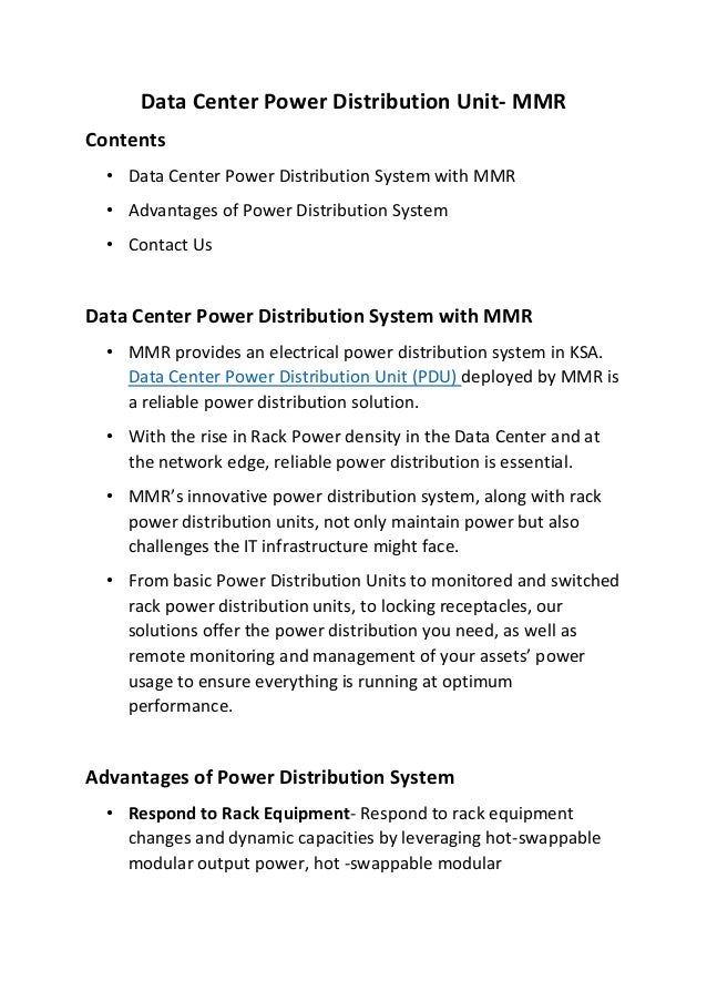 Data Center Power Distribution Unit