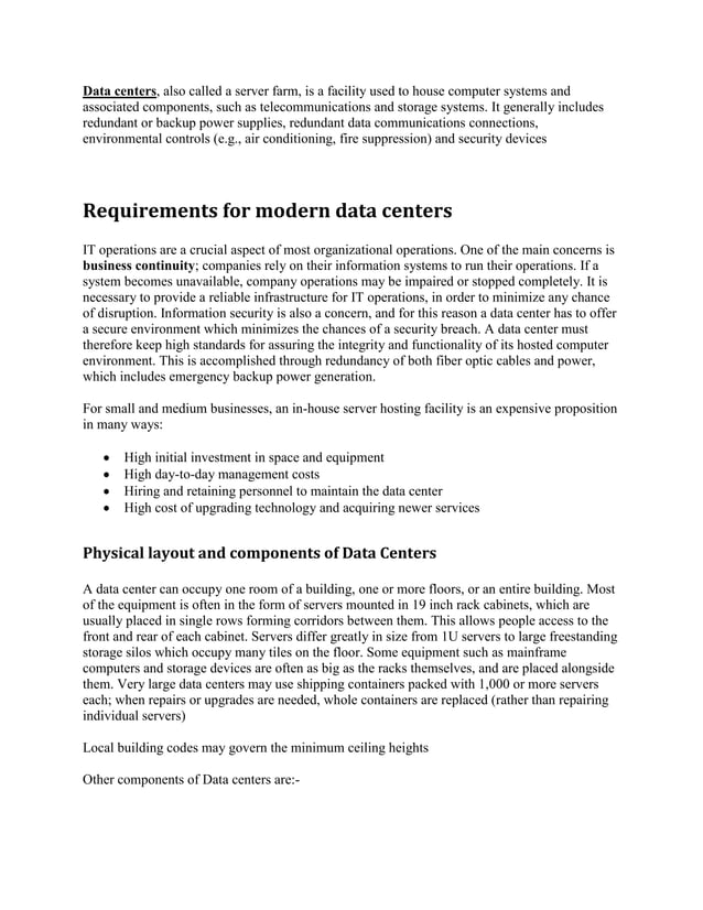 Data centers v1 0 | DOCX | IT and Internet Support | Internet