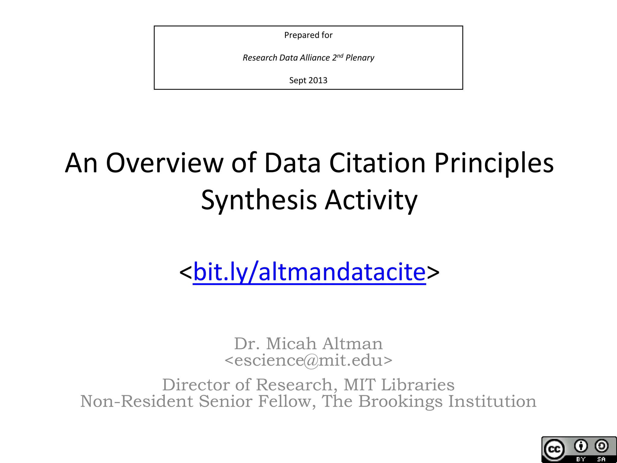 An Overview of Data Citation Principles Synthesis Activity | PPTX