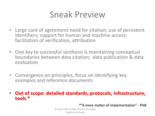 An Overview of Data Citation Principles Synthesis Activity | PPTX