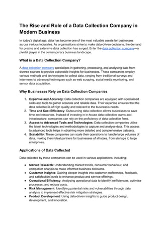 The Rise and Role of a Data Collection Company in Modern Business | PDF