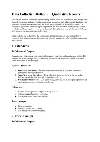 Data Collection Methods in Qualitative Research | PDF