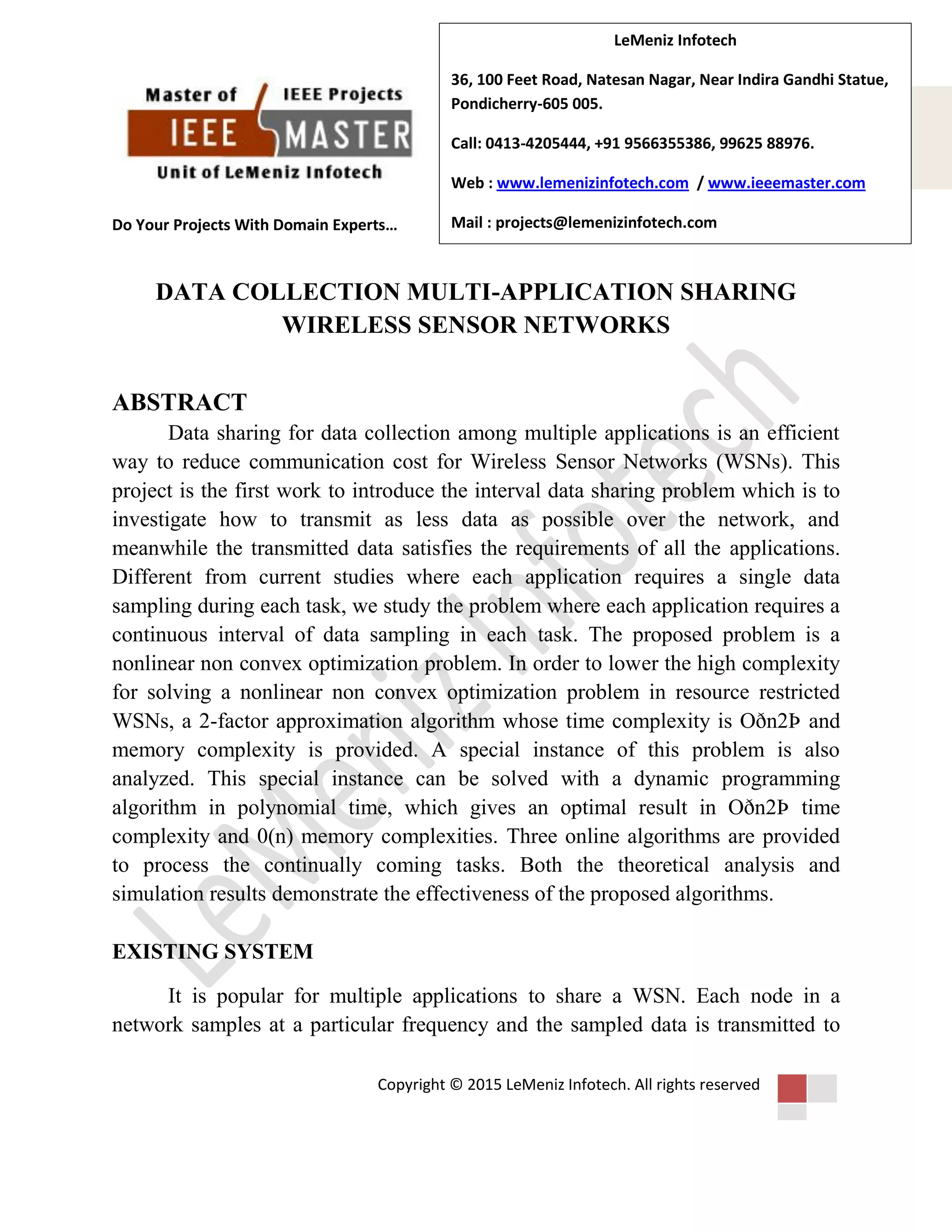 Data collection multi application sharing wireless sensor networks | PDF