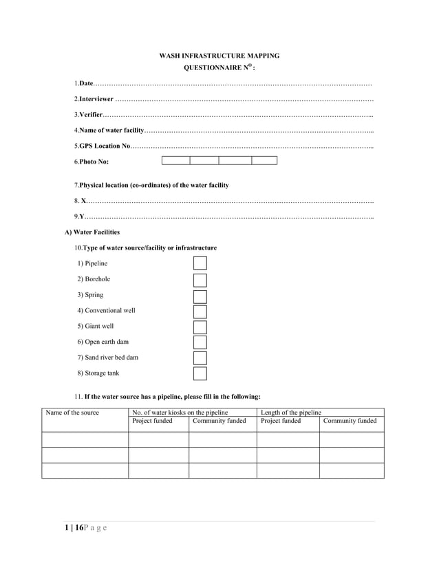 Data collection wash questionnaire (3) | PDF | Water Services | Home ...