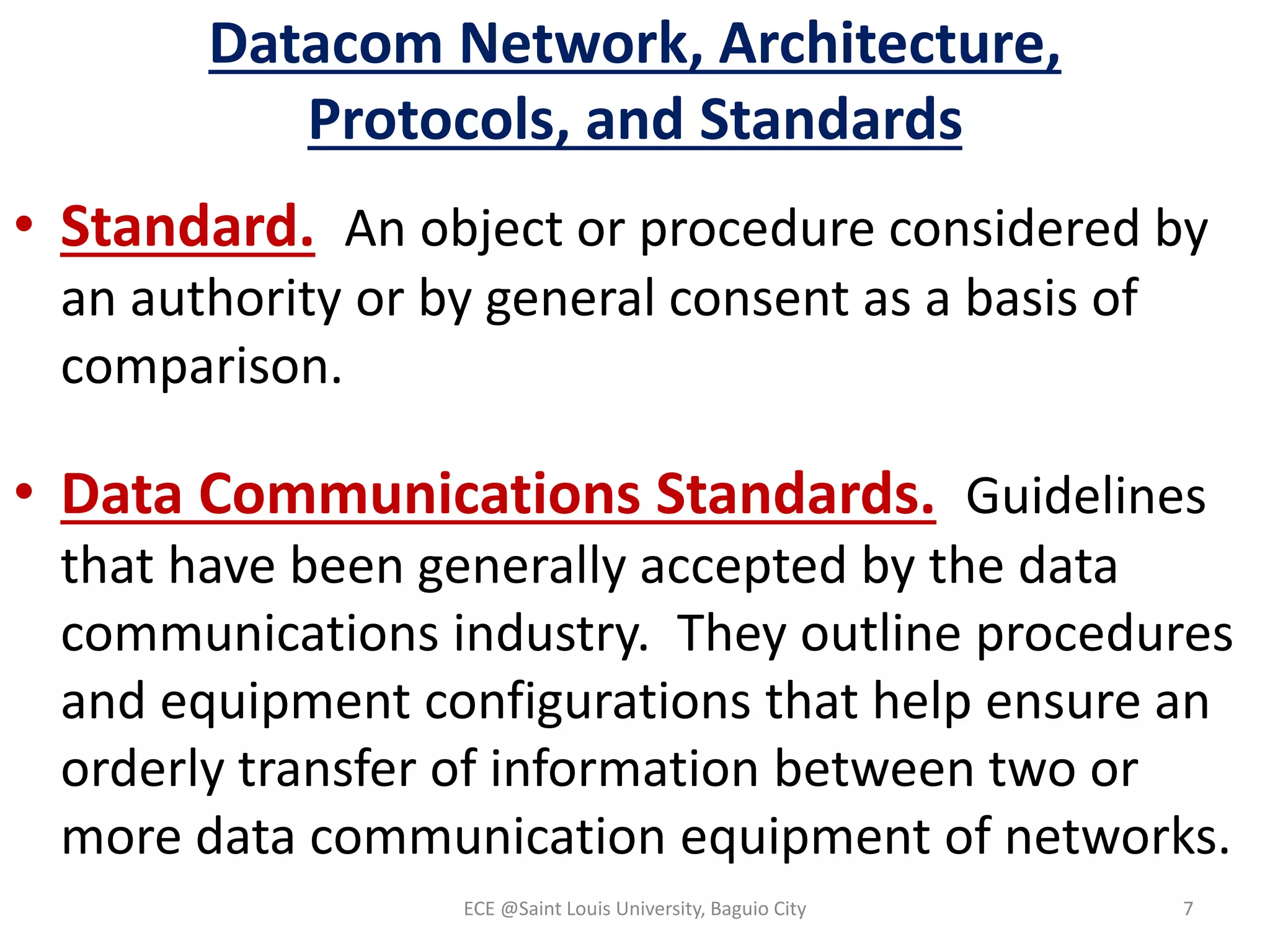 Datacom module 2: Data Communication Architecture, Protocols, and Standards | PPTX