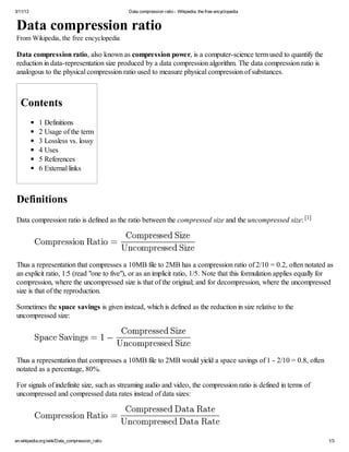 Data compression ratio wikipedia, the free encyclopedia | PDF