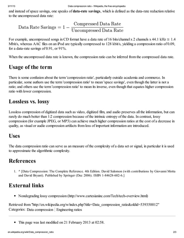 Data compression ratio wikipedia, the free encyclopedia | PDF