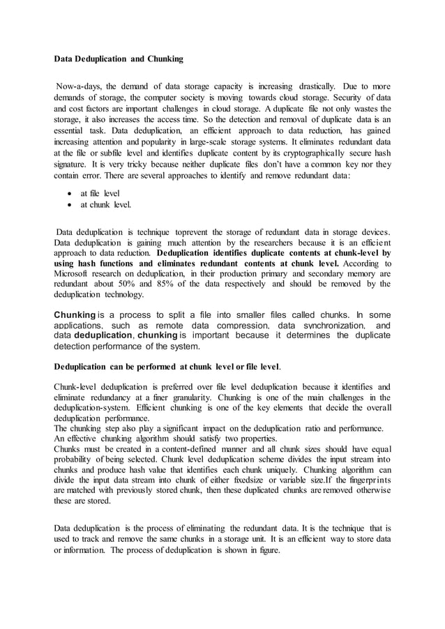 Data deduplication and chunking | PDF