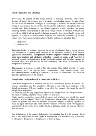 Data deduplication and chunking | PDF