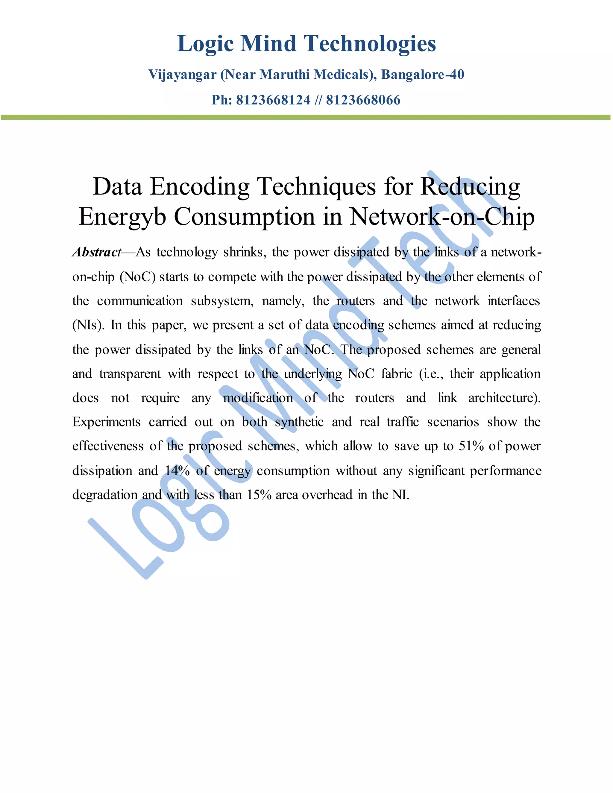 Data Encoding Techniques For Reducing Energyb Consumption In Network On Chip Pdf