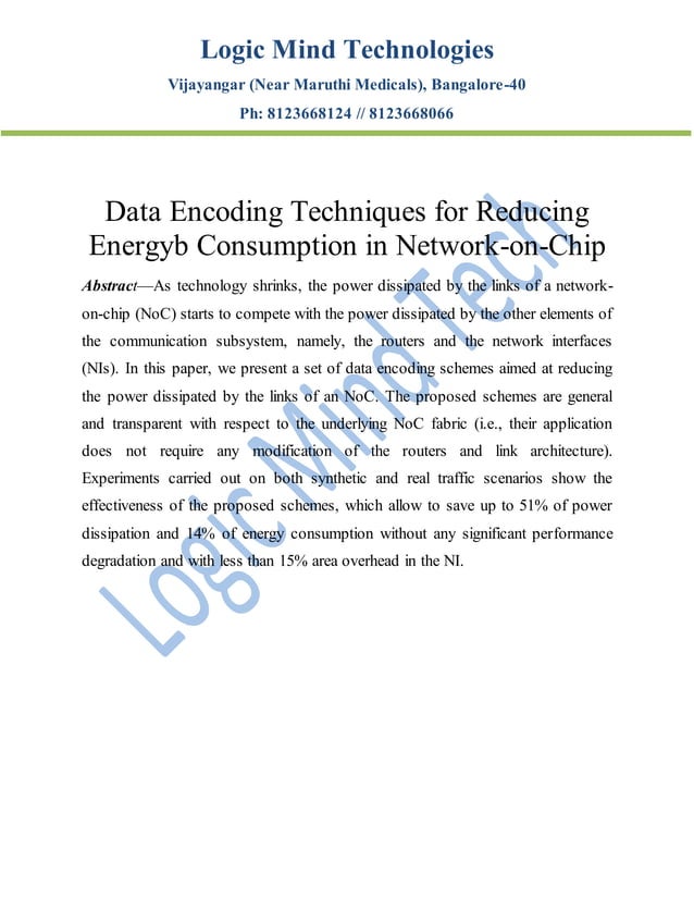 Data encoding techniques for reducing energyb consumption in network on-chip | DOCX | Computer ...