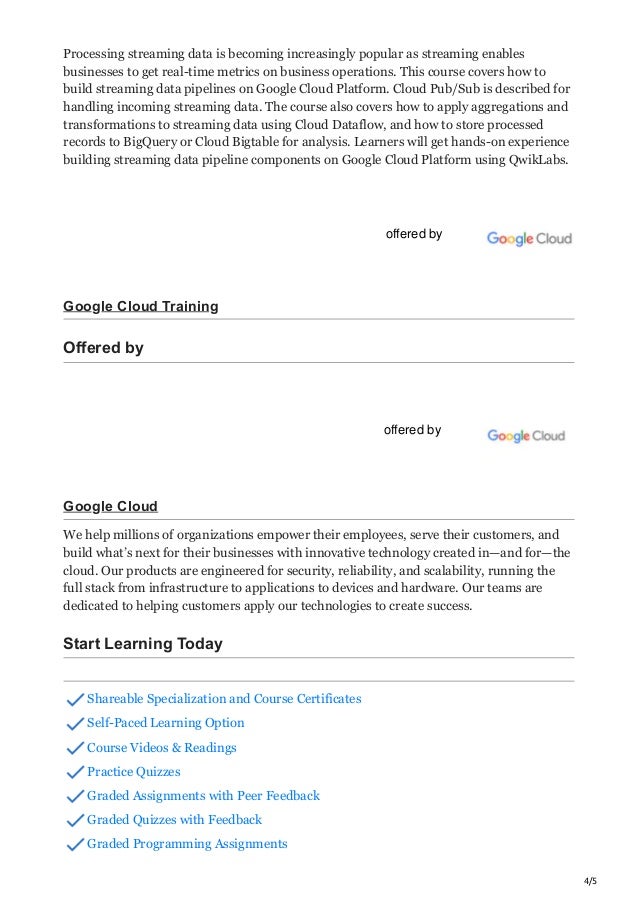 Data Engineering Big Data And Machine Learning On Gcp Specialization