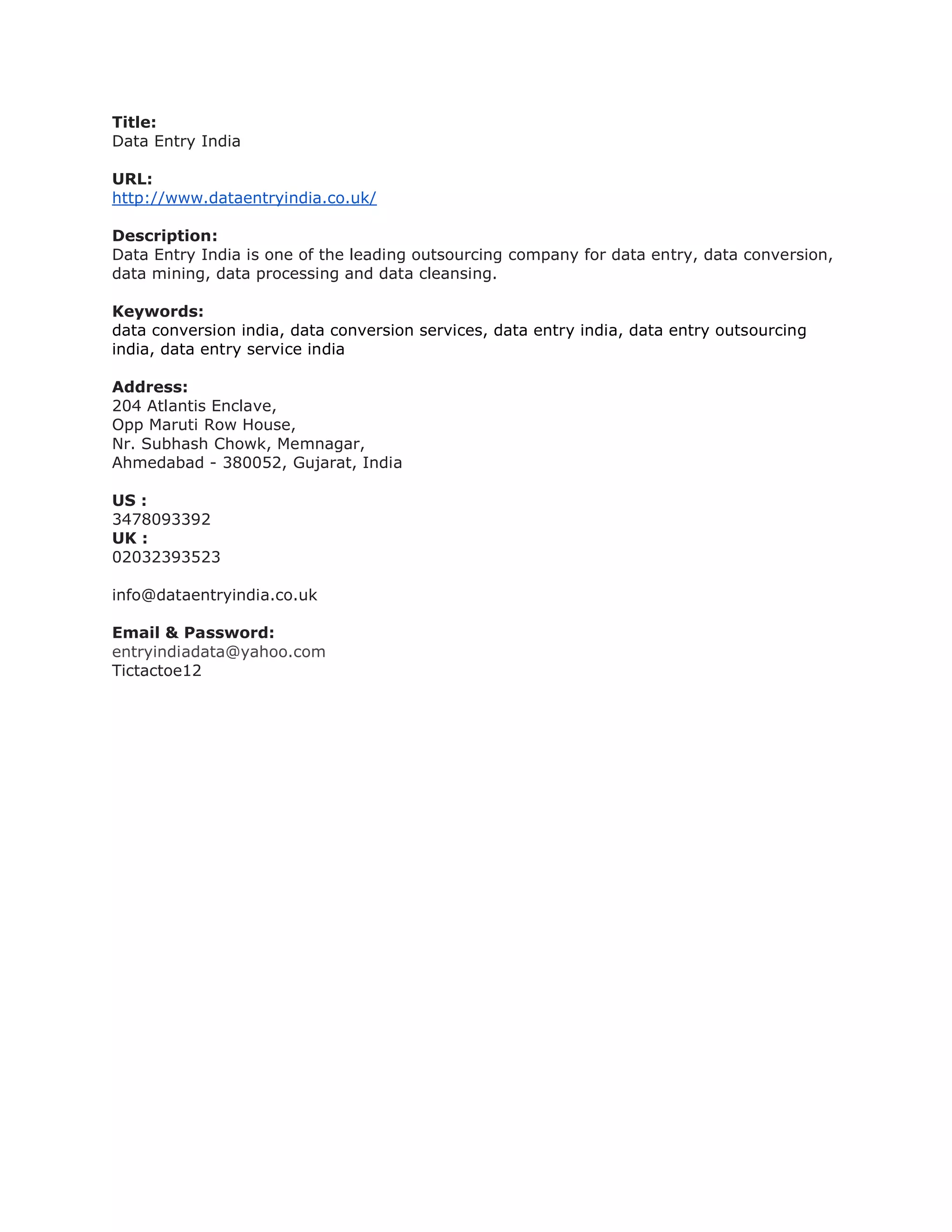 Data entry india | PDF