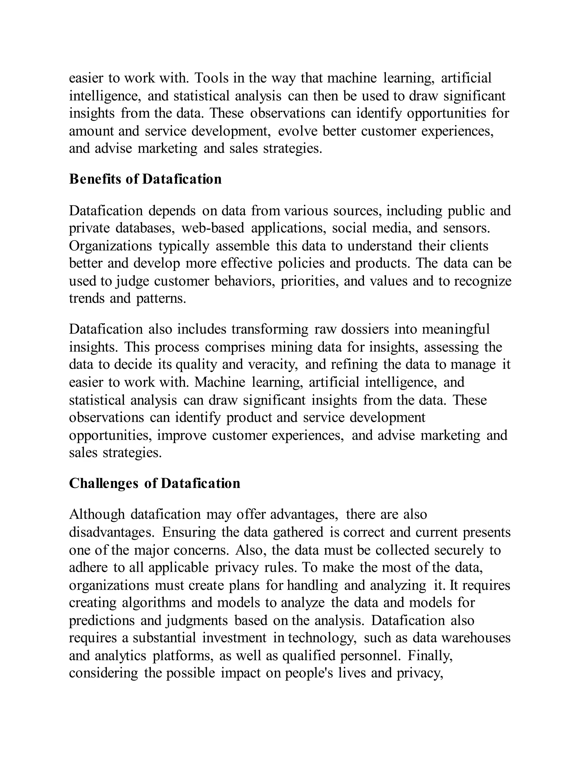 DATAFICATION - Datafication refers to the transformation of various aspects | PDF