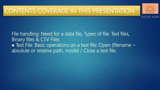 Data file handling in python introduction,opening & closing files | PPTX
