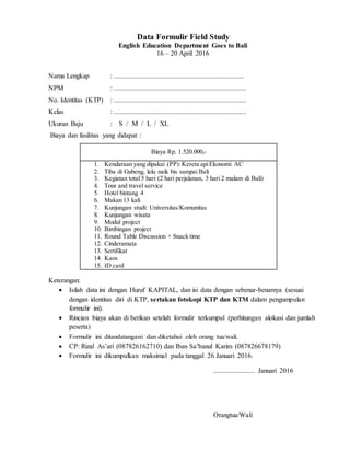 Data formulir field study print | DOCX