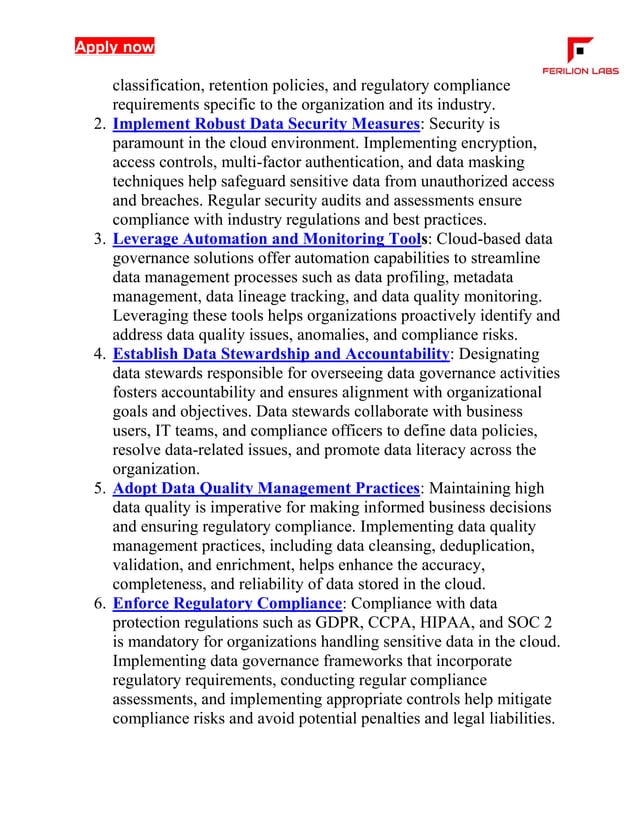 Data Governance in the Cloud: Managing Quality and Compliance | PDF