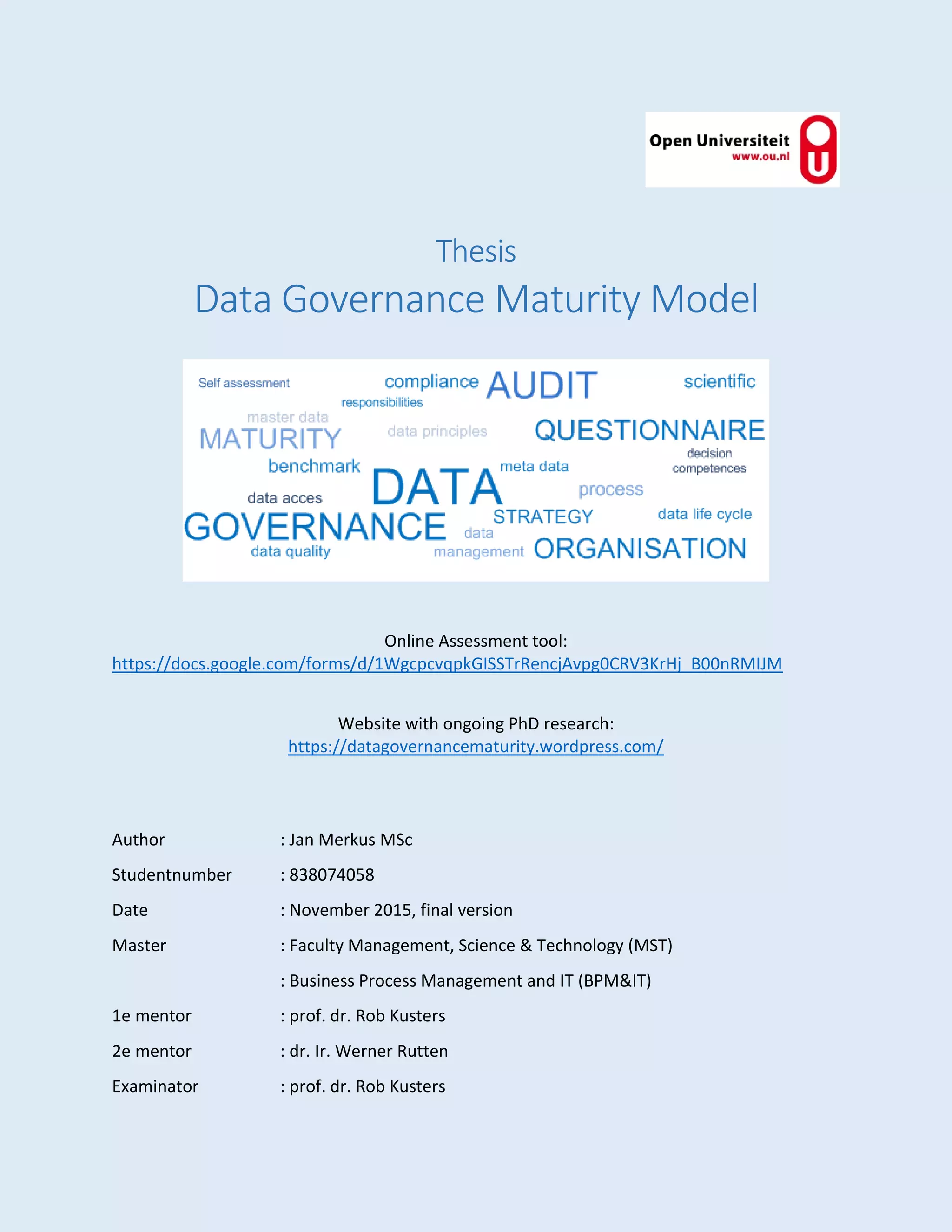 Data Governance Maturity Model Thesis | PDF | Databases | Computer ...