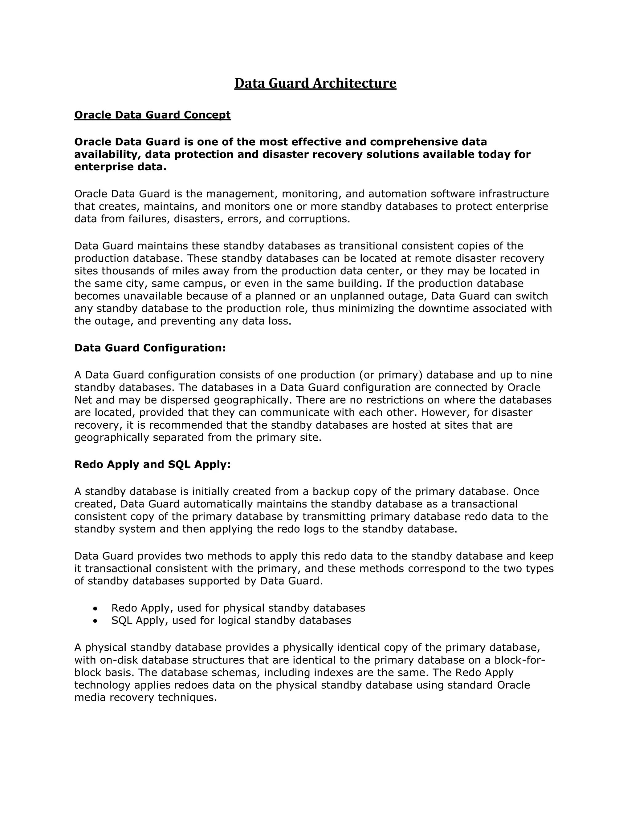 Data guard architecture | PDF