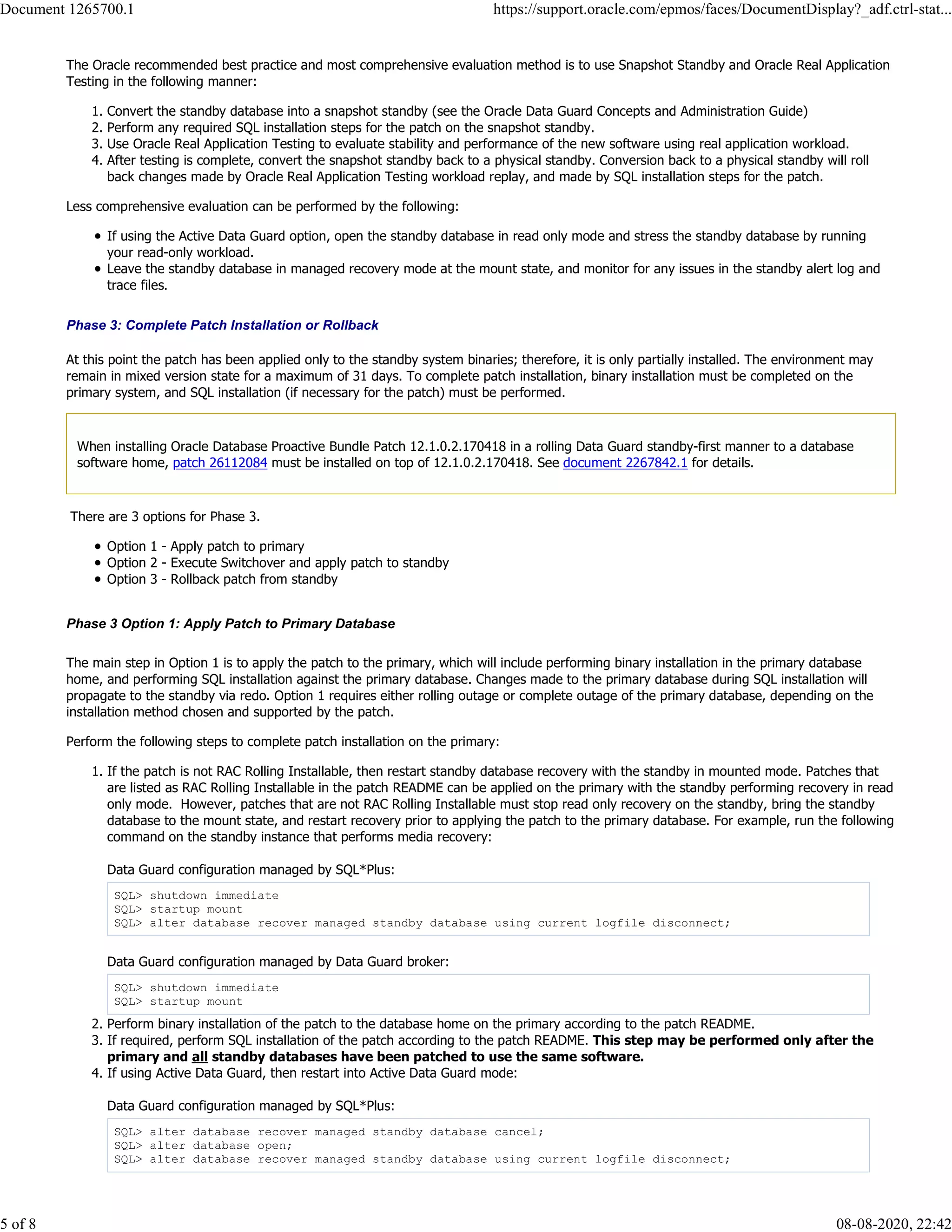 Dataguard first apply patch | PDF