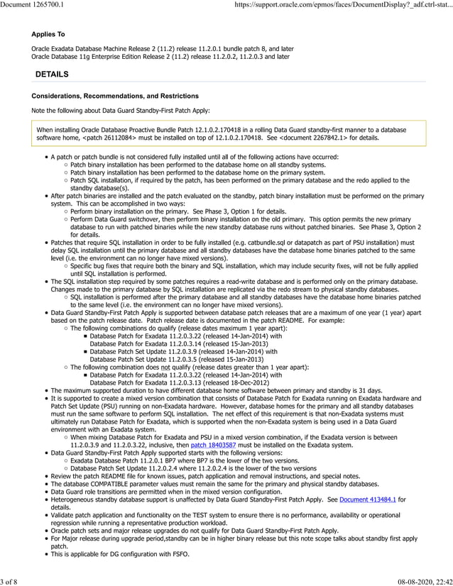 Dataguard first apply patch | PDF