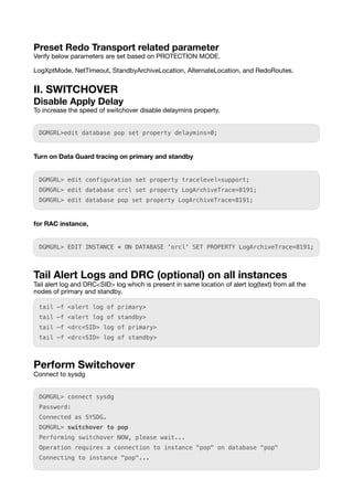 Dataguard Switchover Best Practices using DGMGRL (Dataguard Broker Command Line) | PDF