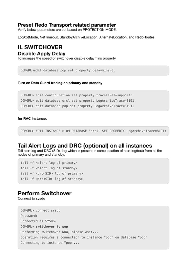 Dataguard Switchover Best Practices using DGMGRL (Dataguard Broker Command Line) | PDF ...