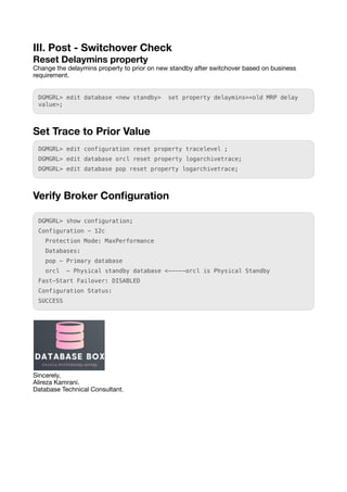 Dataguard Switchover Best Practices using DGMGRL (Dataguard Broker Command Line) | PDF