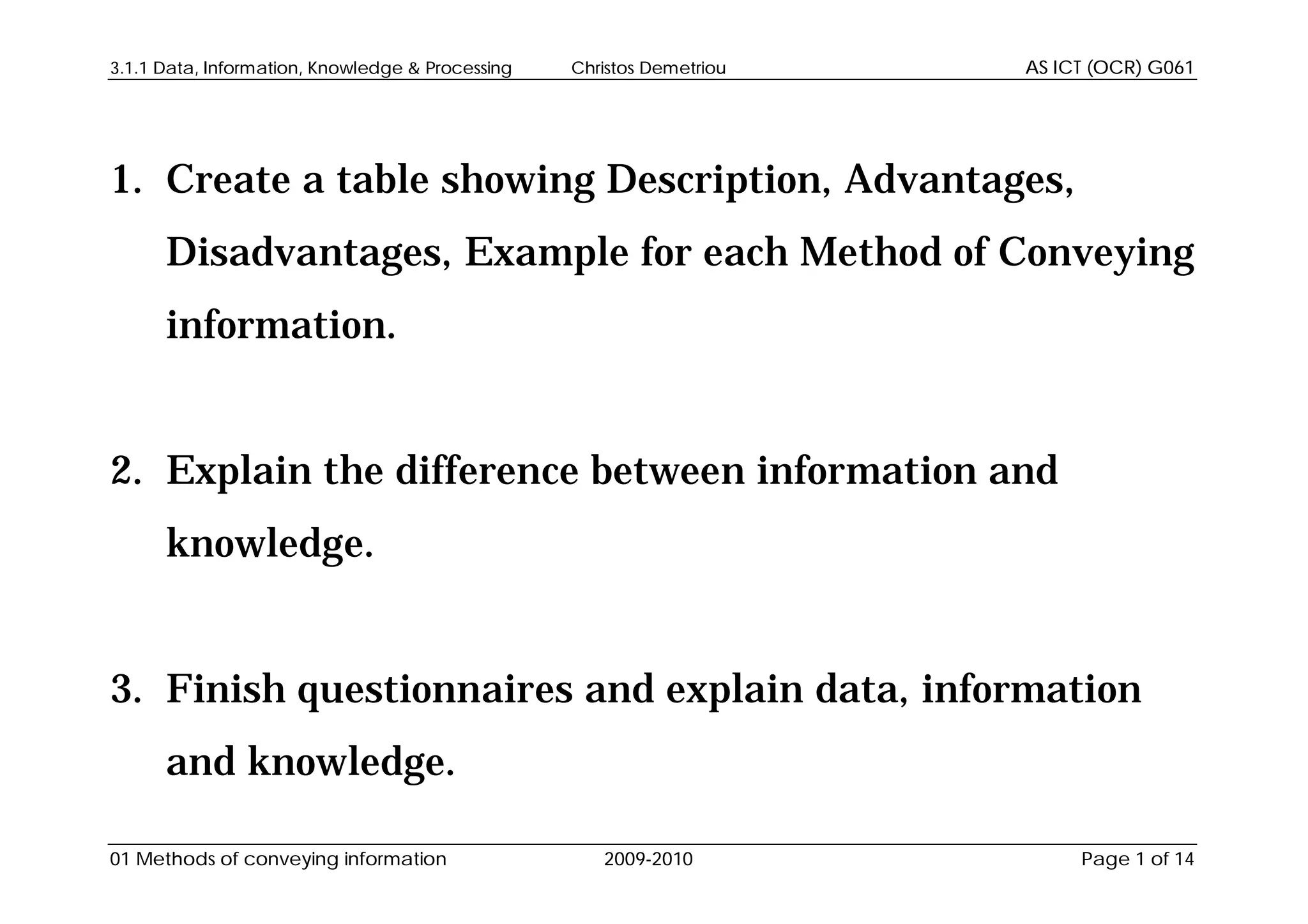 AS ICT (OCR) G061 3.1.1 Data, Information, Knowledge & Processing ...