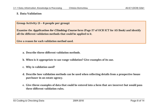 AS ICT (OCR) G061 3.1.1 Data, Information, Knowledge & Processing ...