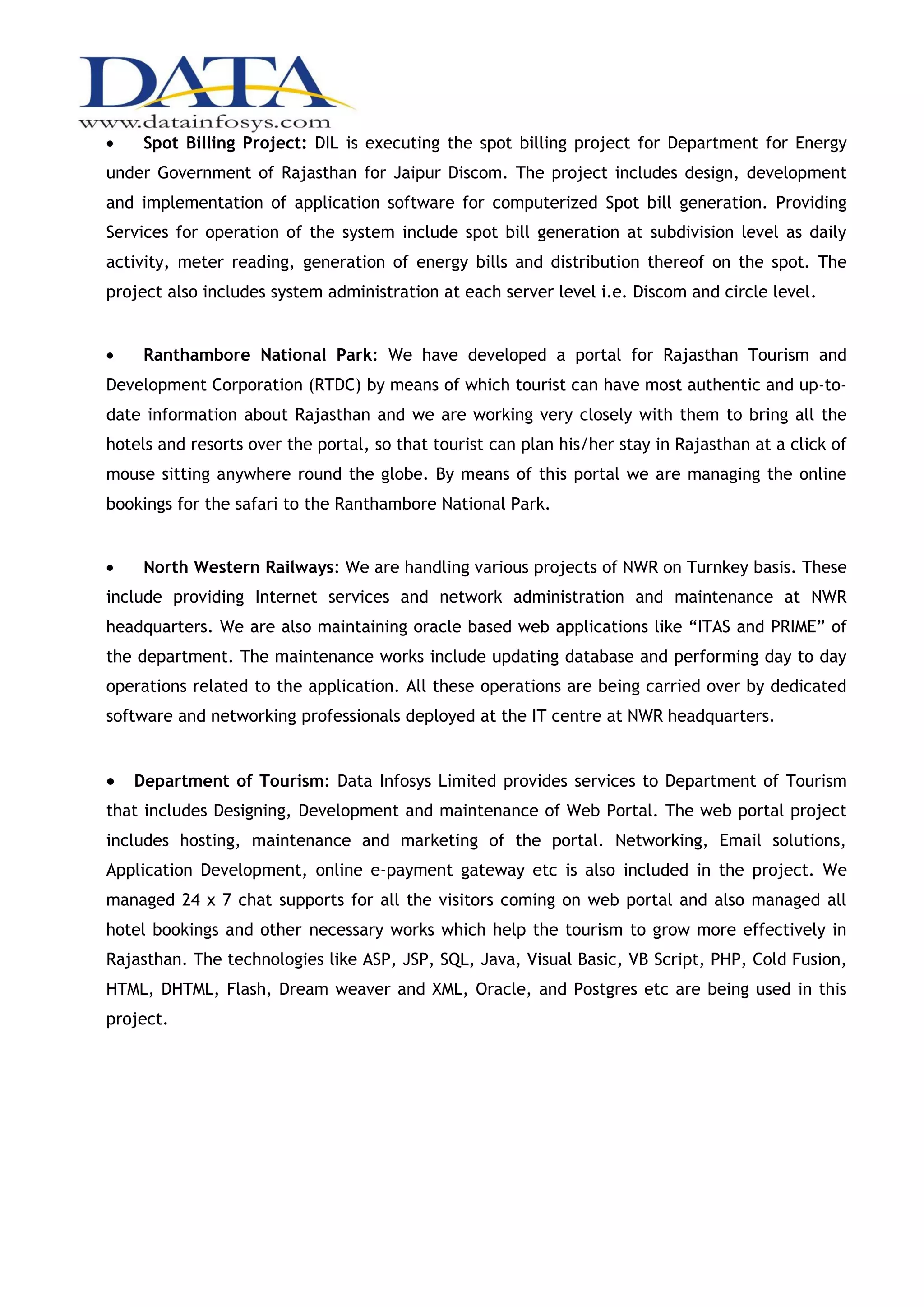 Data Infosys Limited, Jaipur | PDF