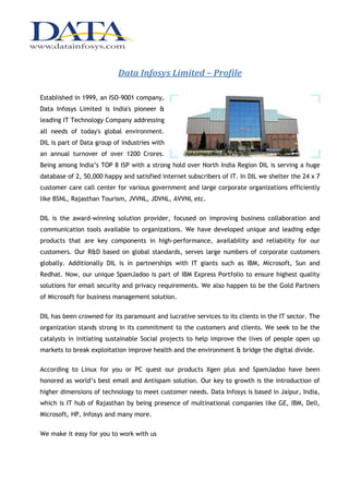 Data Infosys Limited, Jaipur | PDF