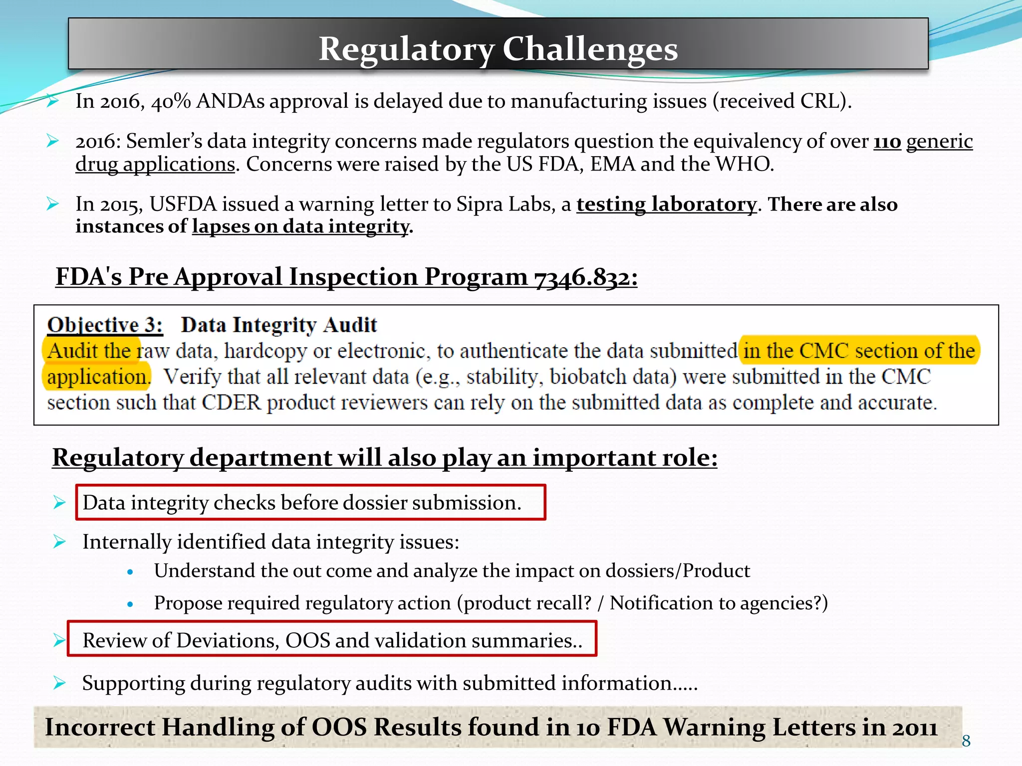 Data Integrity Regulatory Perspective And Challenges Ppt